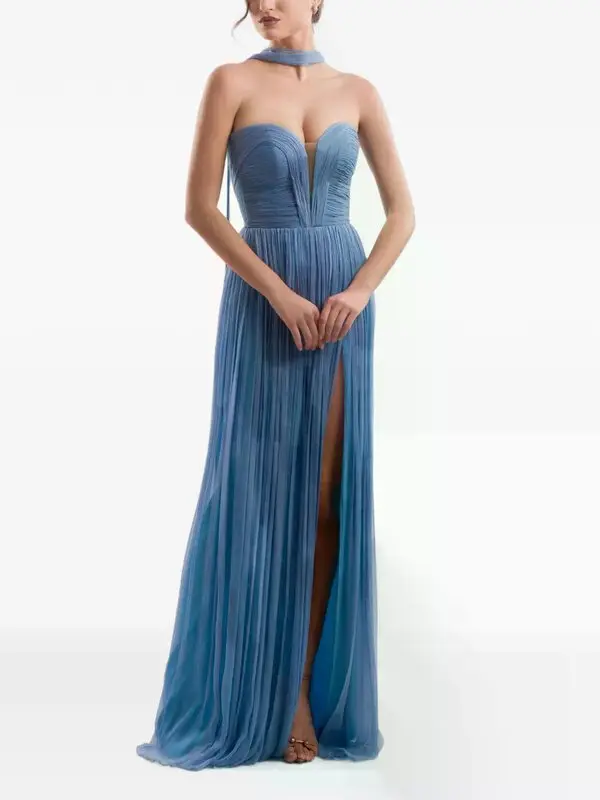 IMROSKA Iris Pleated Strapless Maxi Dress