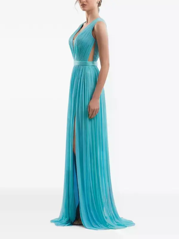 IMROSKA Pleated Side-slit Maxi Dress