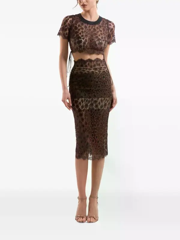 IMROSKA Leopard-print Lace-up Cropped Blouse