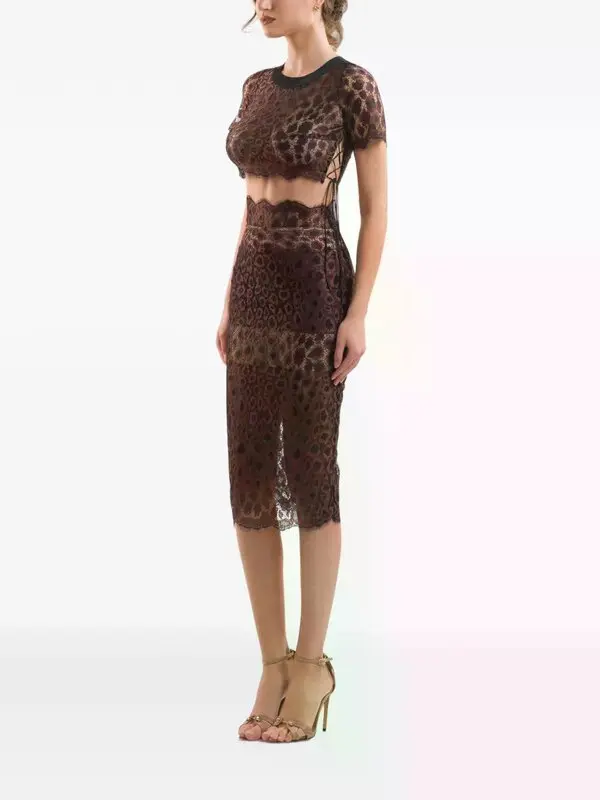 IMROSKA Leopard-print Lace-up Cropped Blouse