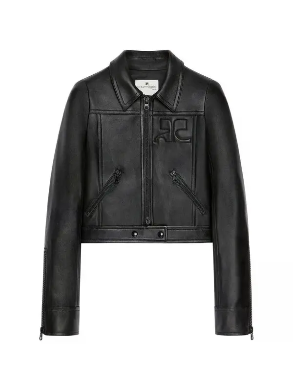 COURREGES Leather Logo Detail Jacket