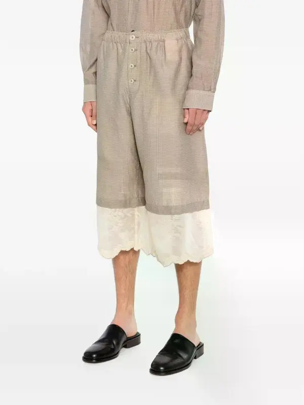 Our Legacy Beige Grid Pattern Floral Lace Frill Shorts