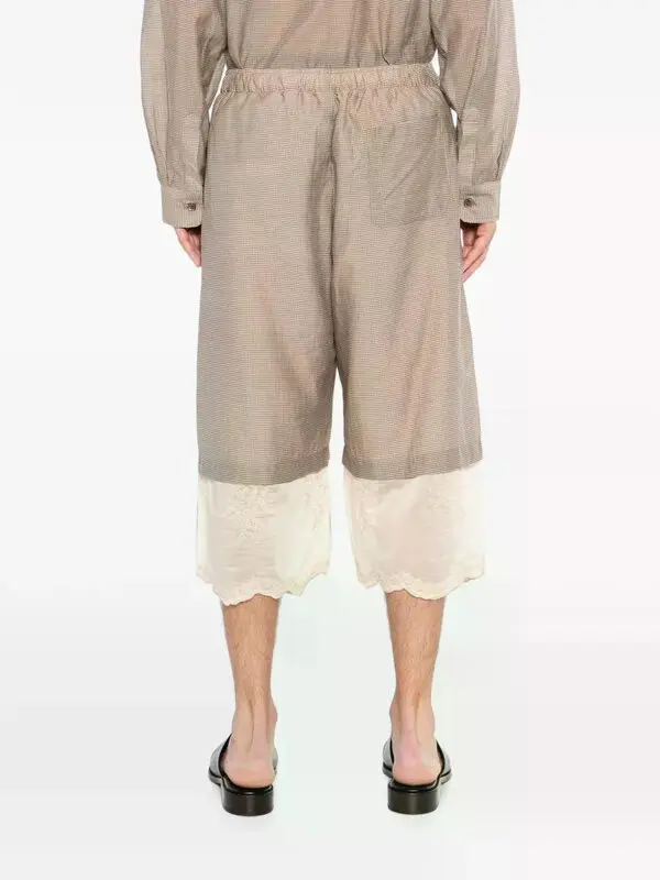Our Legacy Beige Grid Pattern Floral Lace Frill Shorts