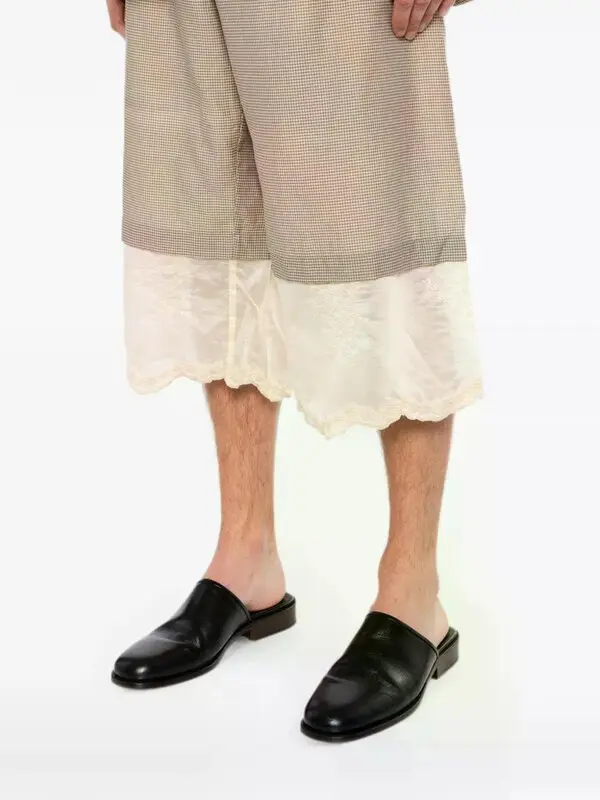 Our Legacy Beige Grid Pattern Floral Lace Frill Shorts