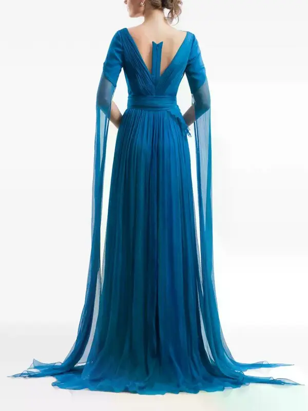 IMROSKA Pleated Belted Maxi Dress