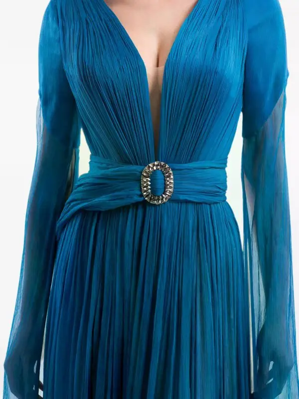 IMROSKA Pleated Belted Maxi Dress