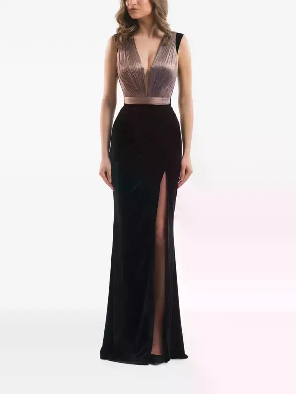 IMROSKA Plissé Effect Side-slit Maxi Dress