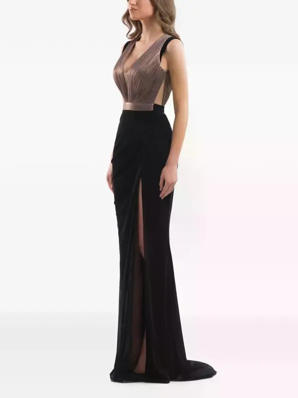 IMROSKA Plissé Effect Side-slit Maxi Dress