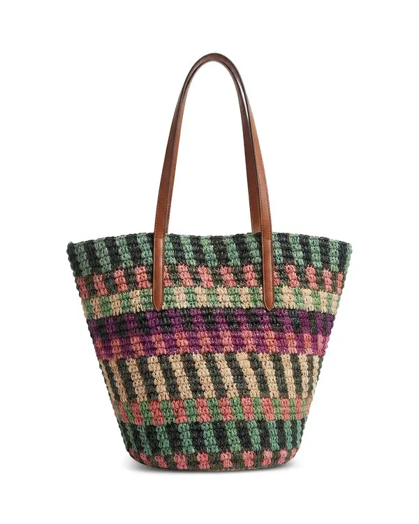 Veronica Beard Medium Striped Raffia Tote Bag
