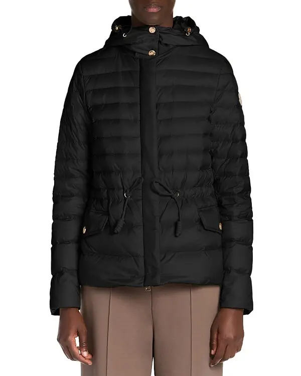 Moncler Raie Hooded Short Down Jacket With Grosgrain Details - Black