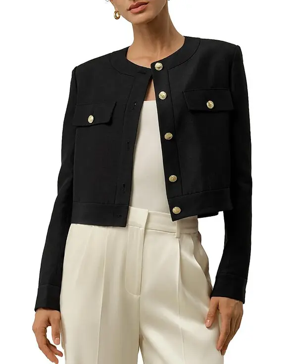 Lilysilk Mara Cropped Silk-linen Jacket With Metal Button Details - Black
