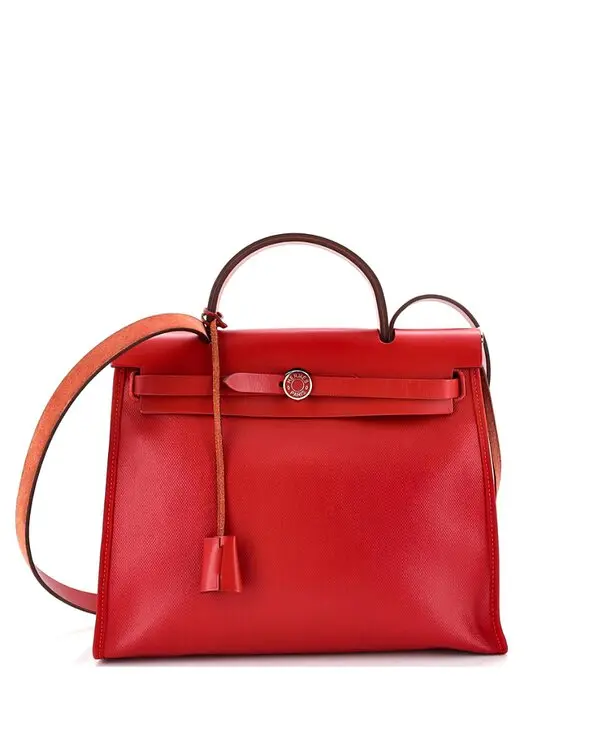 Hermès 31 Herbag Zip Berline Vache Canvas And Leather - Red