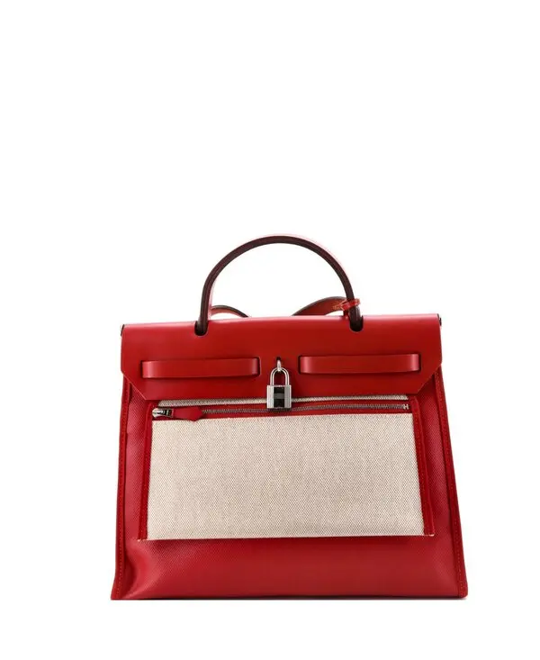 Hermès 31 Herbag Zip Berline Vache Canvas And Leather - Red