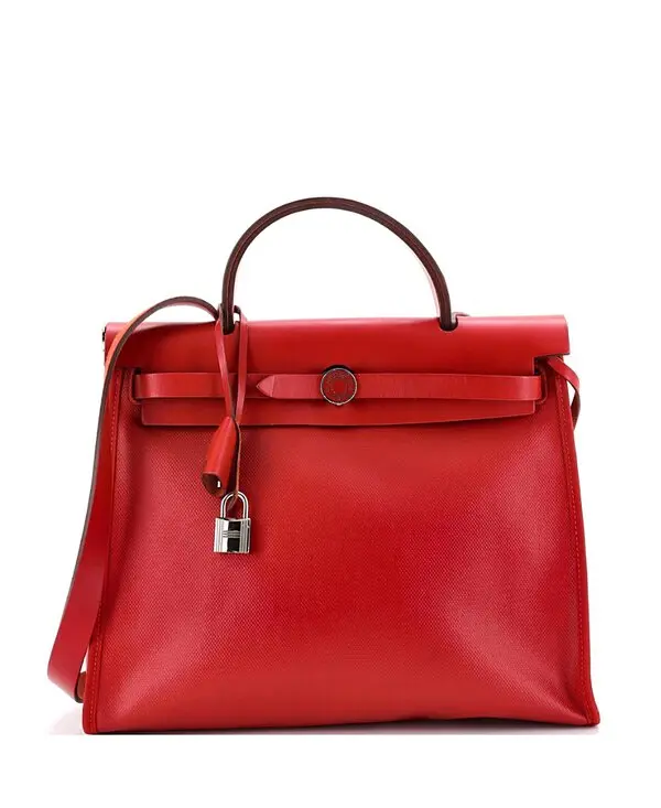 Hermès 31 Herbag Zip Berline Vache Canvas And Leather - Red
