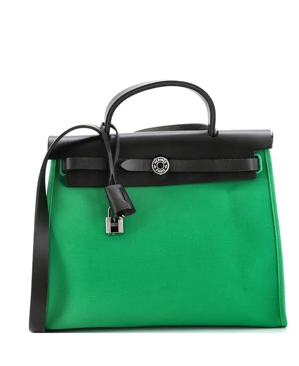 Hermès 31 Herbag Zip Leather And Toile - Green
