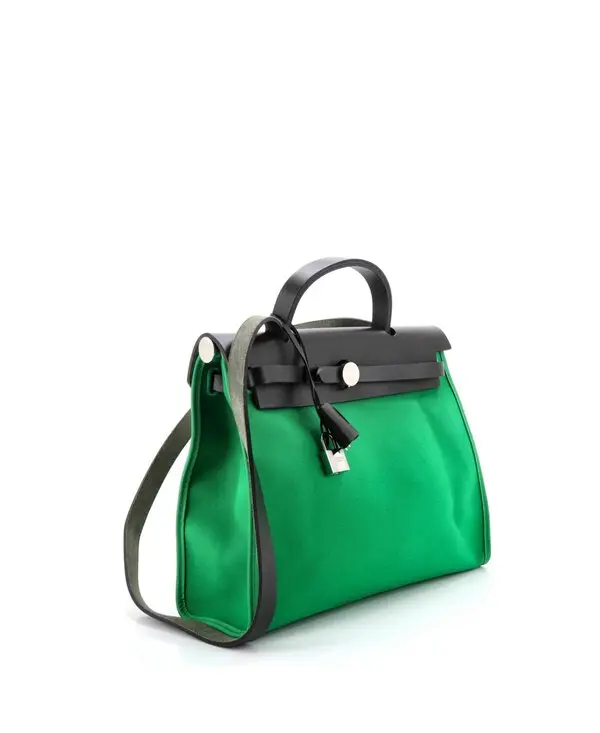 Hermès 31 Herbag Zip Leather And Toile - Green