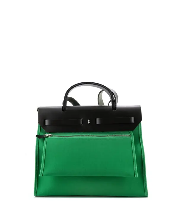 Hermès 31 Herbag Zip Leather And Toile - Green