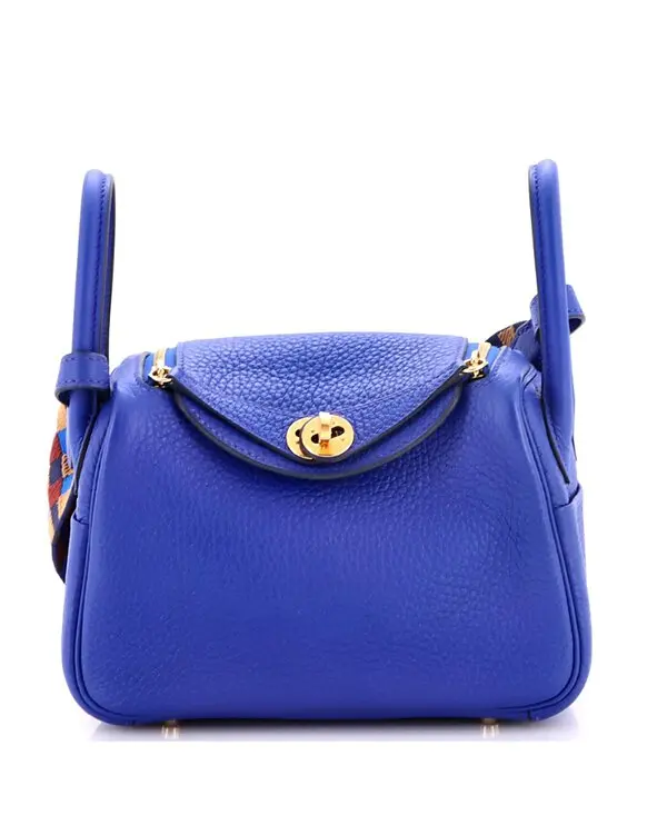 Hermès Mini Lindy Quadrille Bag Clemence With Canvas - Blue