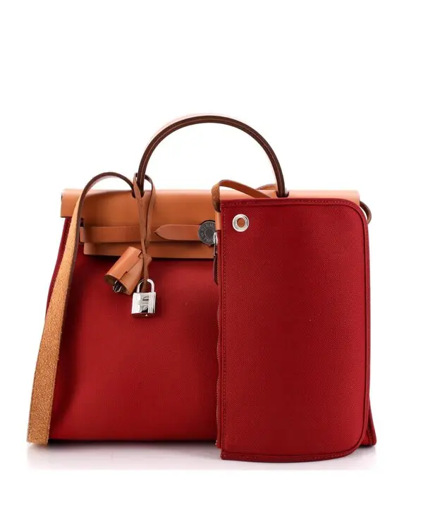 Hermès 31 Herbag Zip Leather And Toile - Red