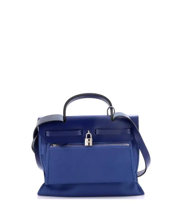 Hermès 31 Herbag Zip Leather And Toile - Blue