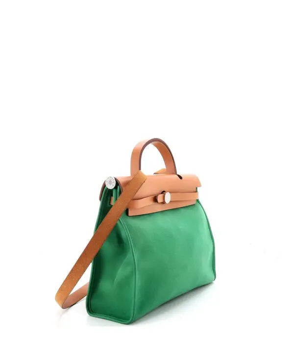 Hermès 31 Herbag Zip Leather And Toile - Green