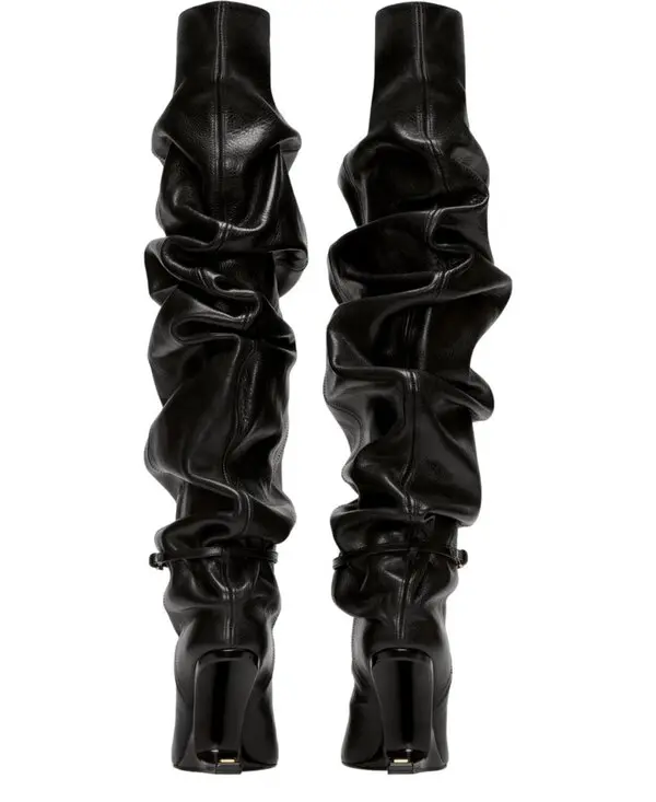 Balmain Textured Leather Thigh-high Boots With Tassel Detail