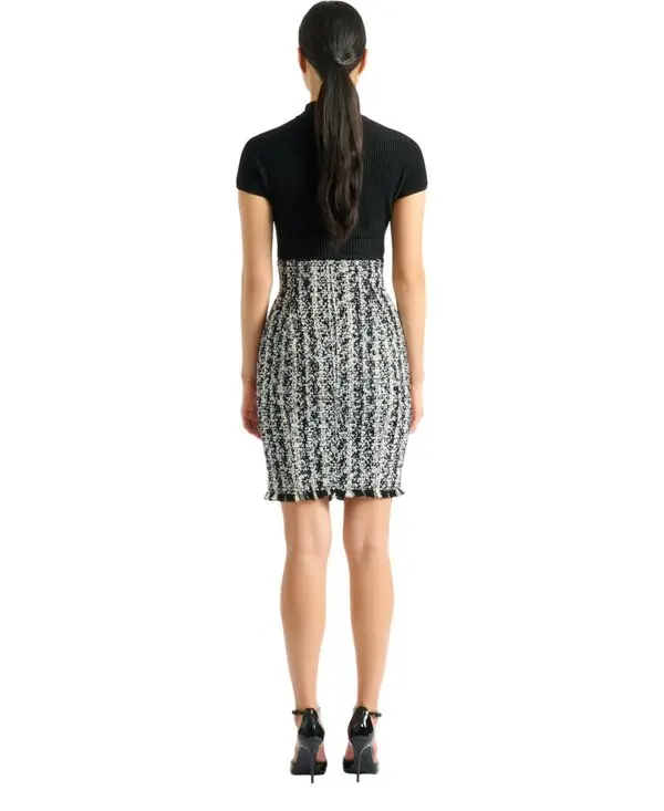 Balmain Zipped Two-tone Tweed Skirt