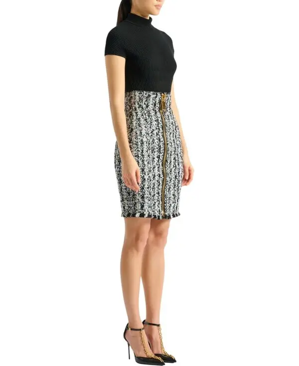 Balmain Zipped Two-tone Tweed Skirt