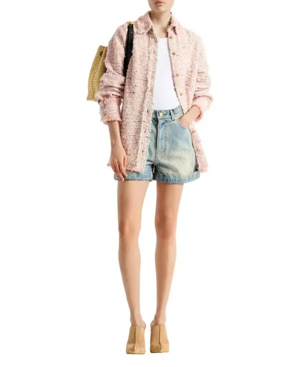 Balmain Topstitched Denim Shorts