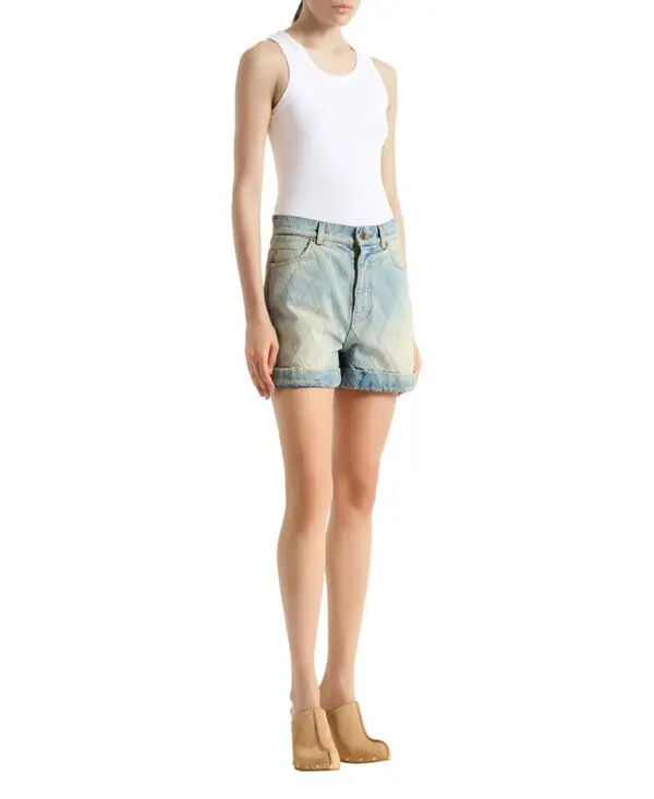 Balmain Topstitched Denim Shorts