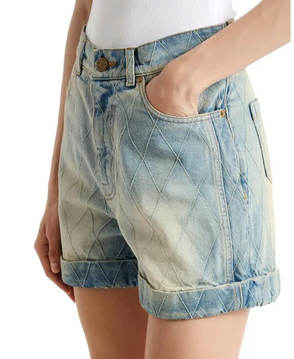 Balmain Topstitched Denim Shorts