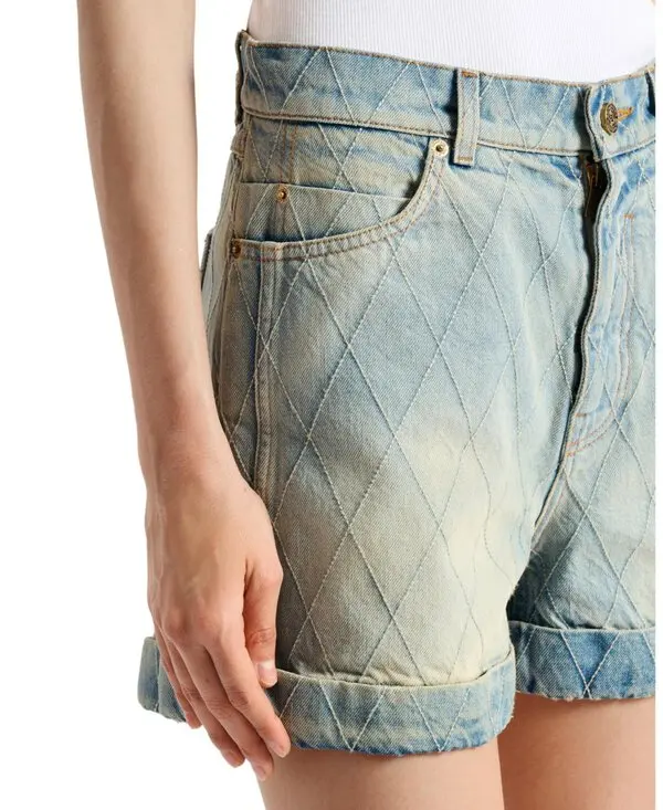 Balmain Topstitched Denim Shorts