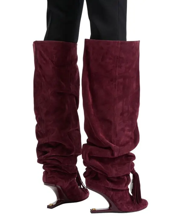 Balmain Suede Thigh-high Boots With Tassel Detail