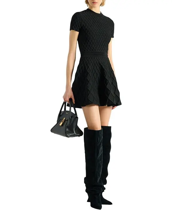 Balmain Flared Knit Dress - Black