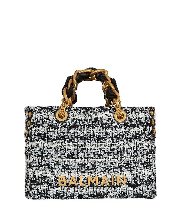 Balmain 1945 Soft Tweed Tote Bag - Black