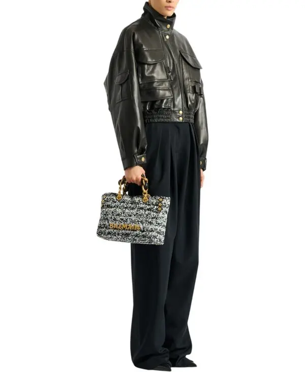 Balmain 1945 Soft Tweed Tote Bag - Black