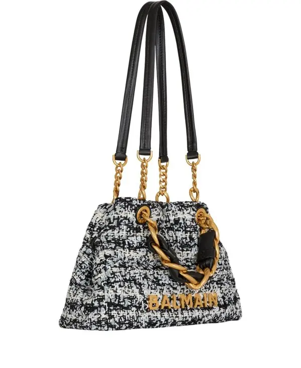 Balmain 1945 Soft Tweed Tote Bag - Black