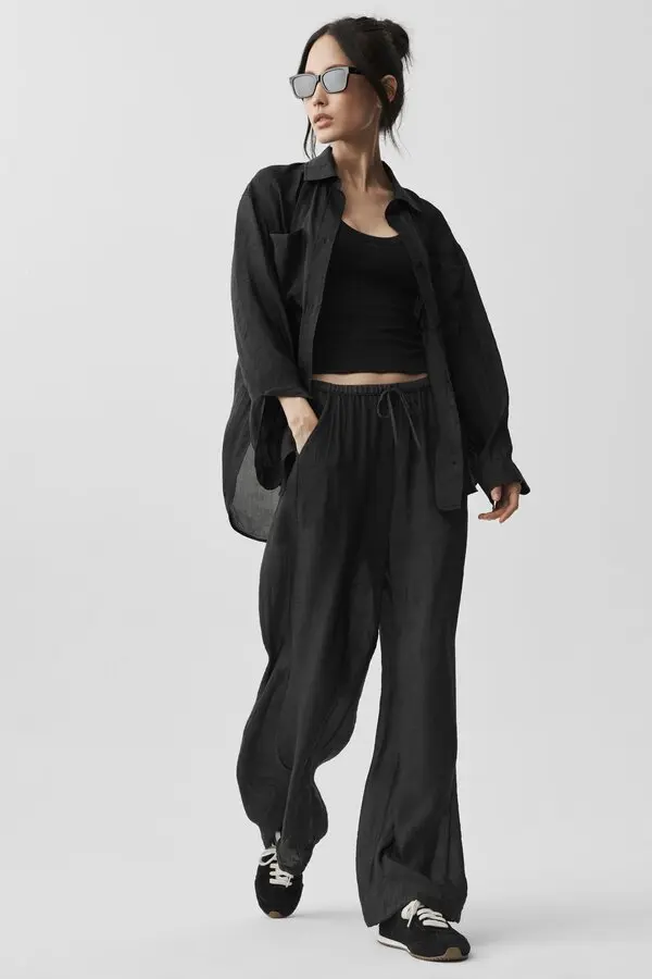 Alo Yoga Semi-sheer Golden Hour High-waist Straight Leg Pants - Black