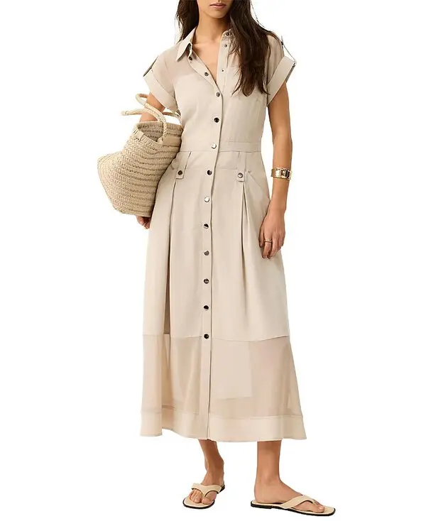 Mint Velvet Utility Midi Dress With Sheer Panelling - Camel