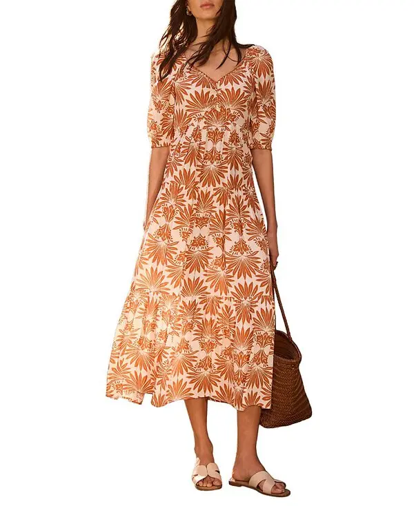 Mint Velvet Floral V-neck Midi Dress - Orange