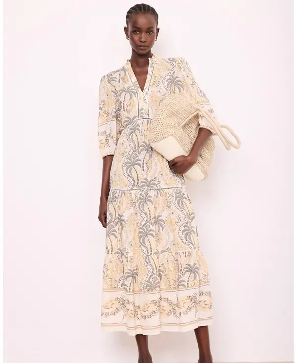 Mint Velvet Palm Print Maxi Dress With Ruffle Trim V-neckline