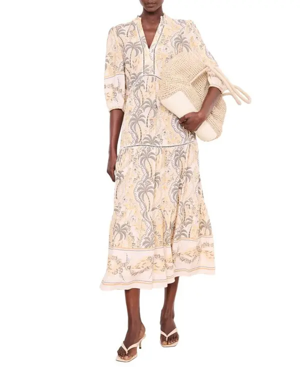 Mint Velvet Palm Print Maxi Dress With Ruffle Trim V-neckline
