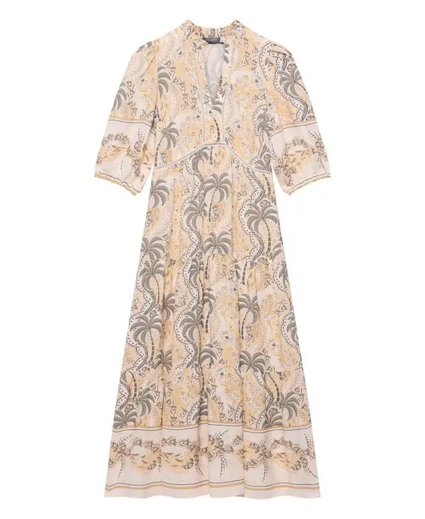 Mint Velvet Palm Print Maxi Dress With Ruffle Trim V-neckline