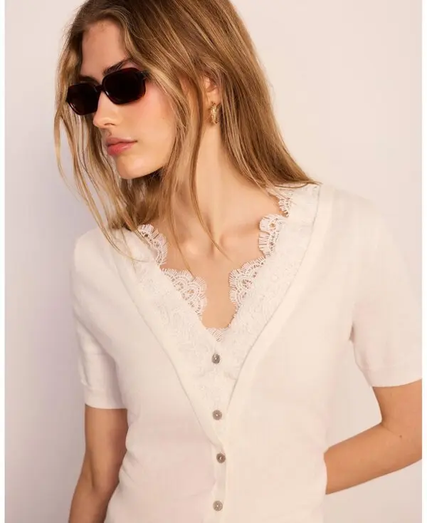 Mint Velvet Cotton Lace Trim V-neck Top