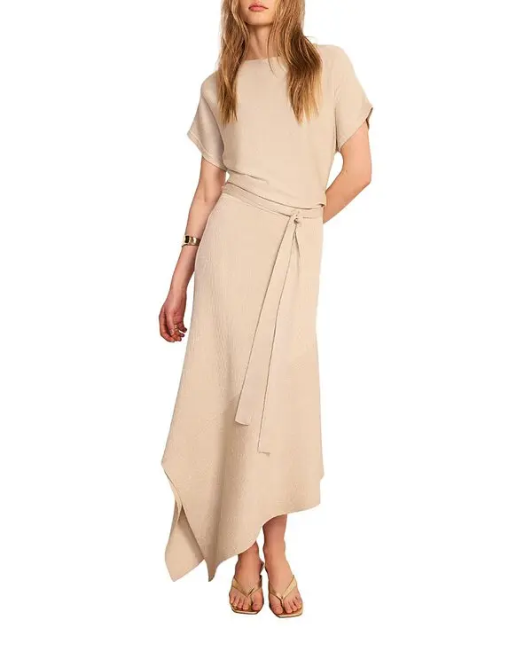Mint Velvet Metallic Asymmetric Knit Midi Dress - Stone