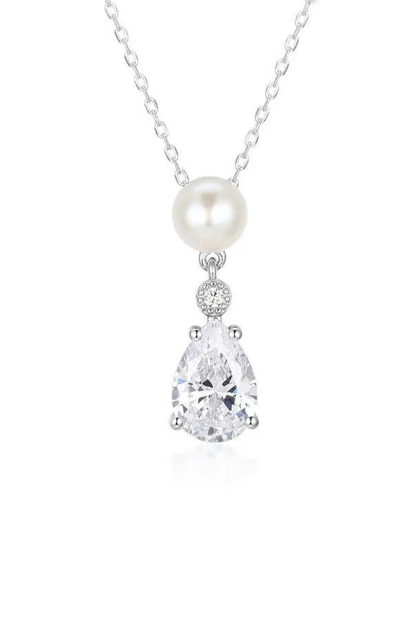 SANTINNI Highgrove Crystal & Pearl Necklace - Silver