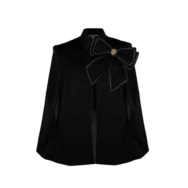 LAINES LONDON Laines Couture Tailored Cape With Embellished & Gold Bow - Black