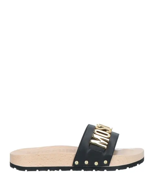 Moschino Calfskin Slide Sandals With Logo Embellishment
