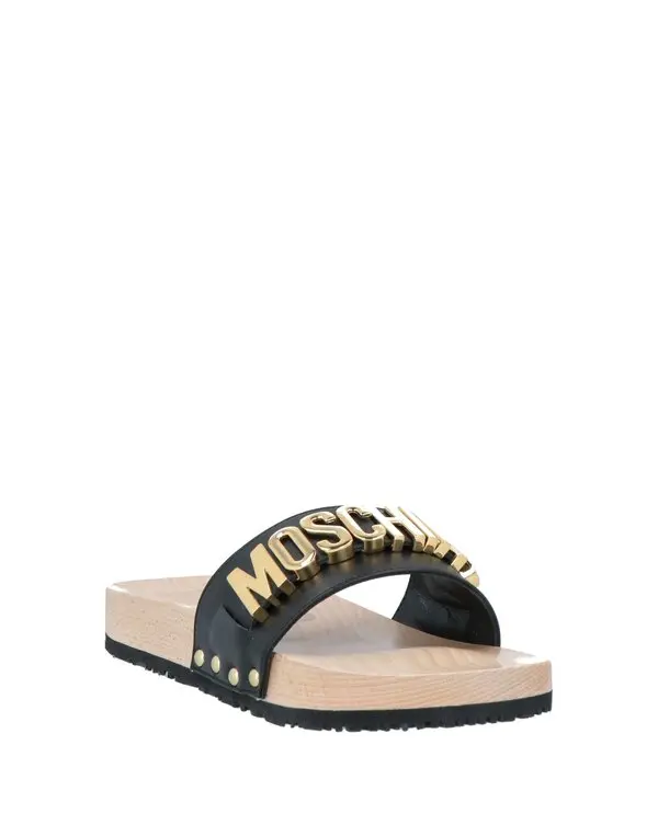 Moschino Calfskin Slide Sandals With Logo Embellishment