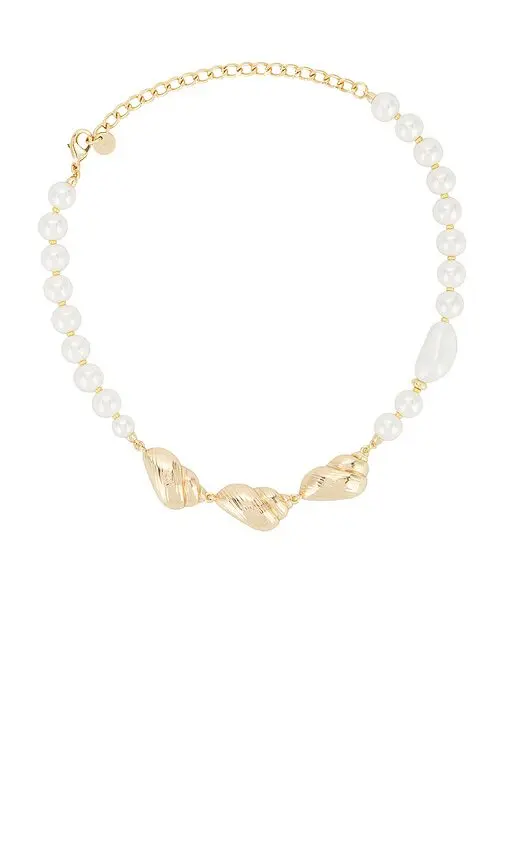 SELF-PORTRAIT Shell And Pearl Necklace In Metallic - Gold